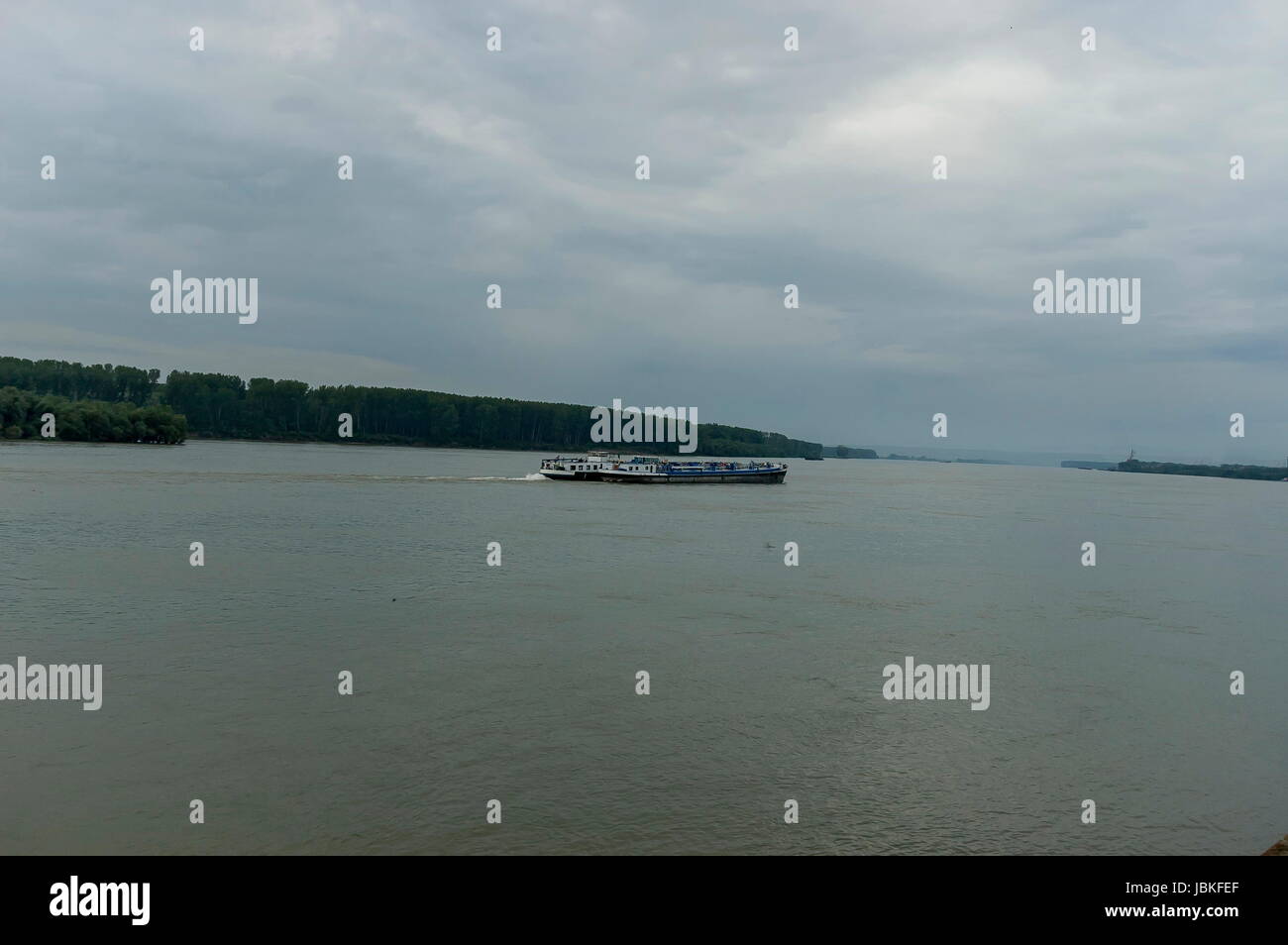 Pass passenger ship in the river Danube along Vidin port, Bulgaria ...