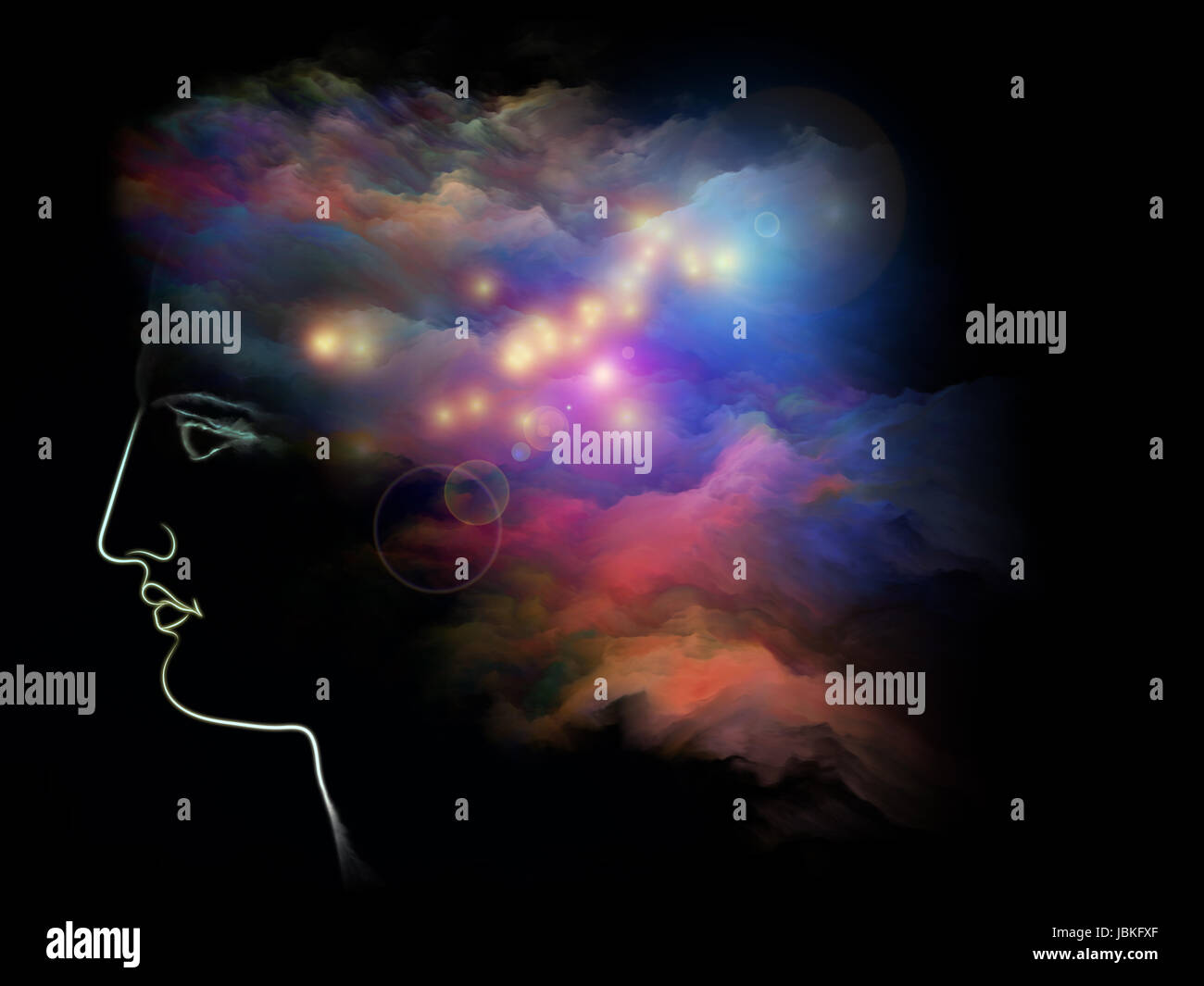 Colorful Mind series. Abstract arrangement of human head and fractal ...