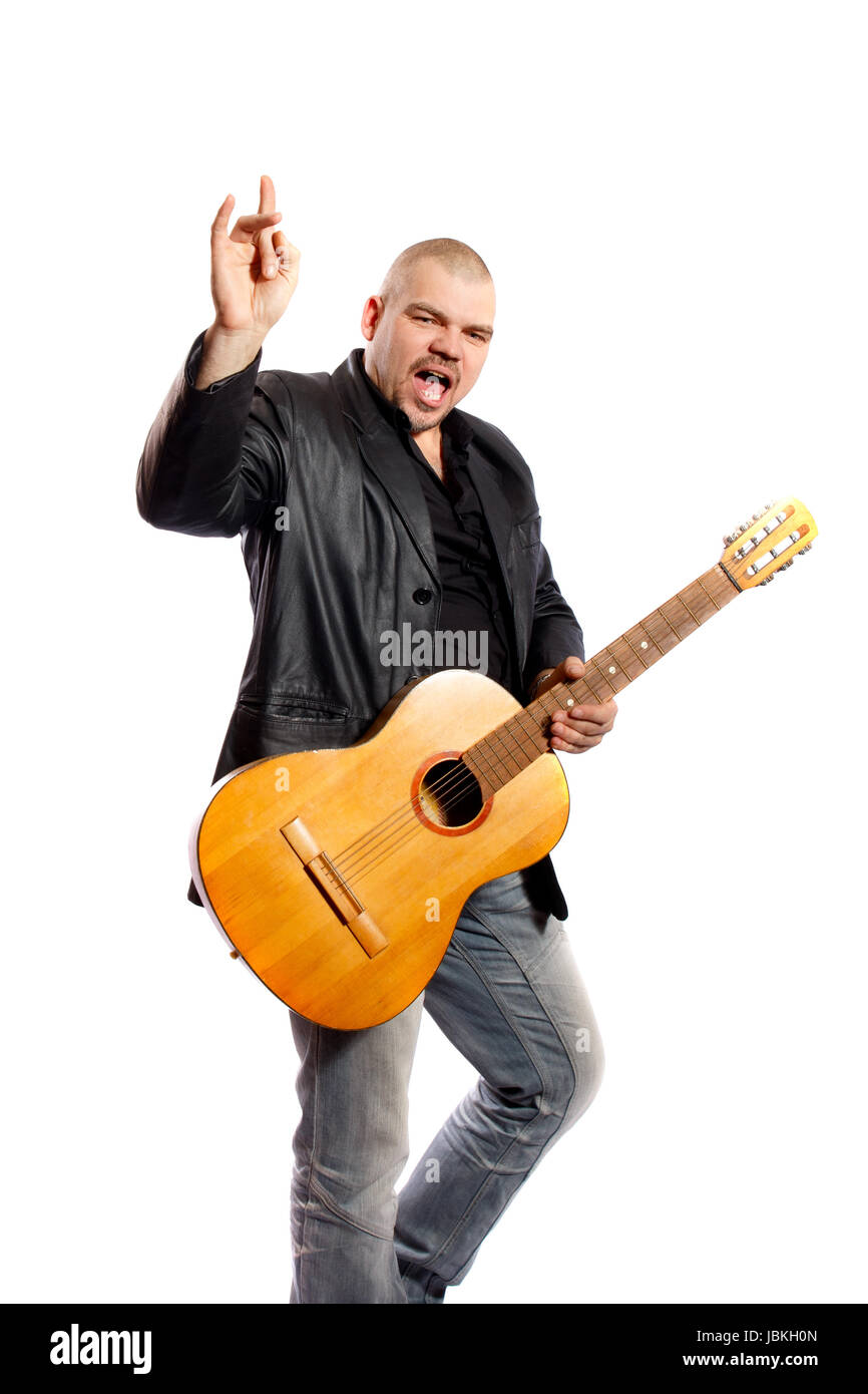 rock singer with a guitar on a white background Stock Photo - Alamy