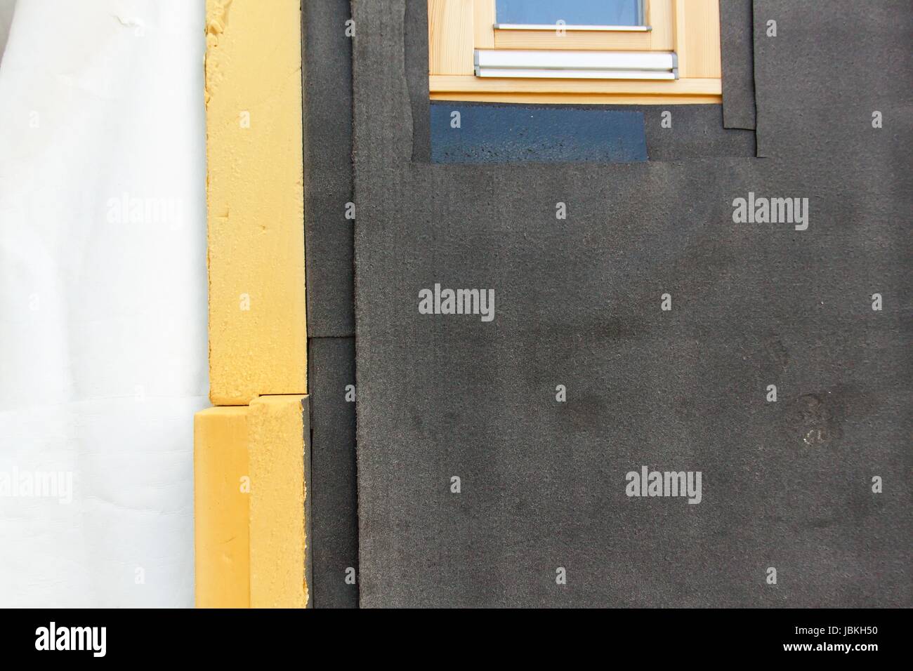 Polystyrene wall insulation for wooden buildings. Detail of the thermal ...