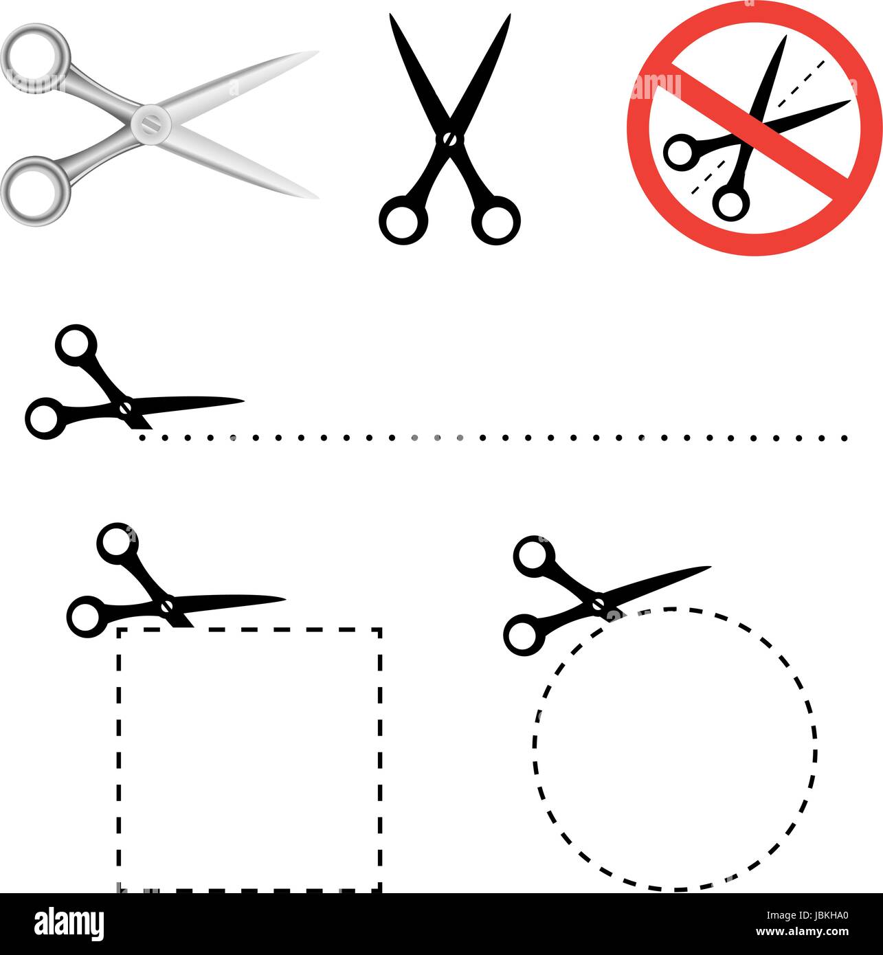 Scissors icon set collectoin and scissor cutting line circle square ...