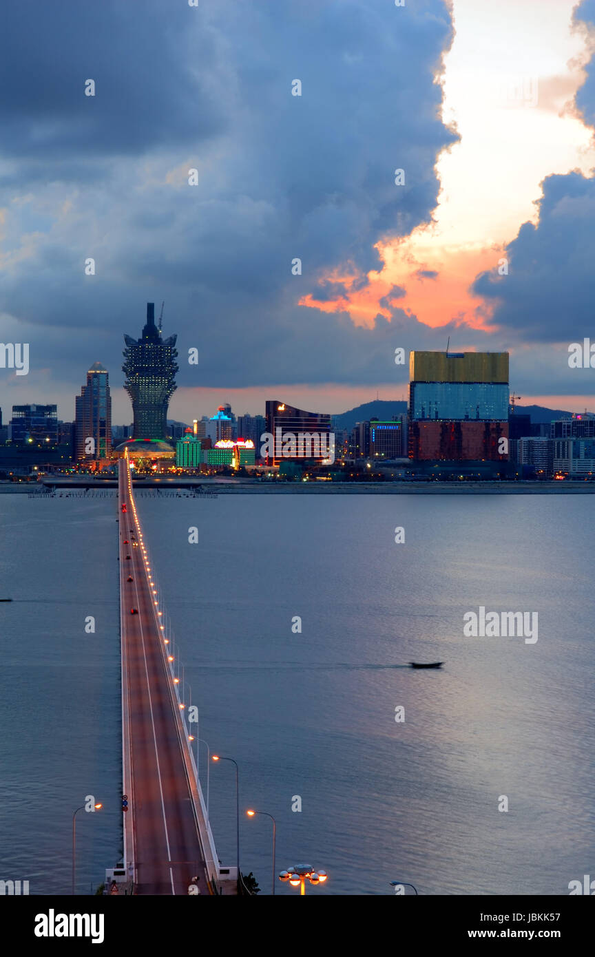 A view of Macau city with Macau-Taipa brigde with connection between ...