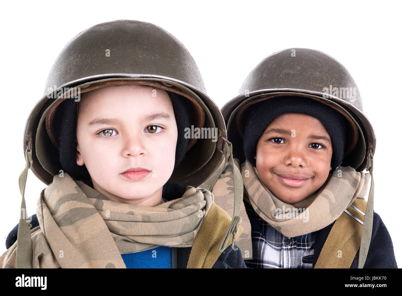 Young boys in soldier uniform isolated in white Stock Photo - Alamy