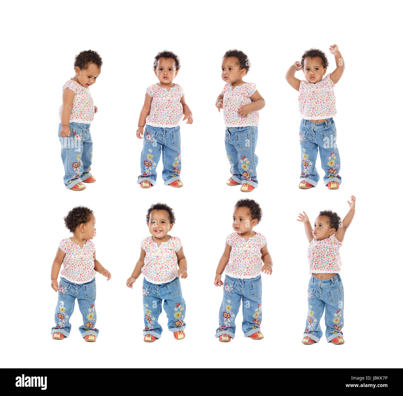 Sequence of a african baby standing isolated on a white background ...
