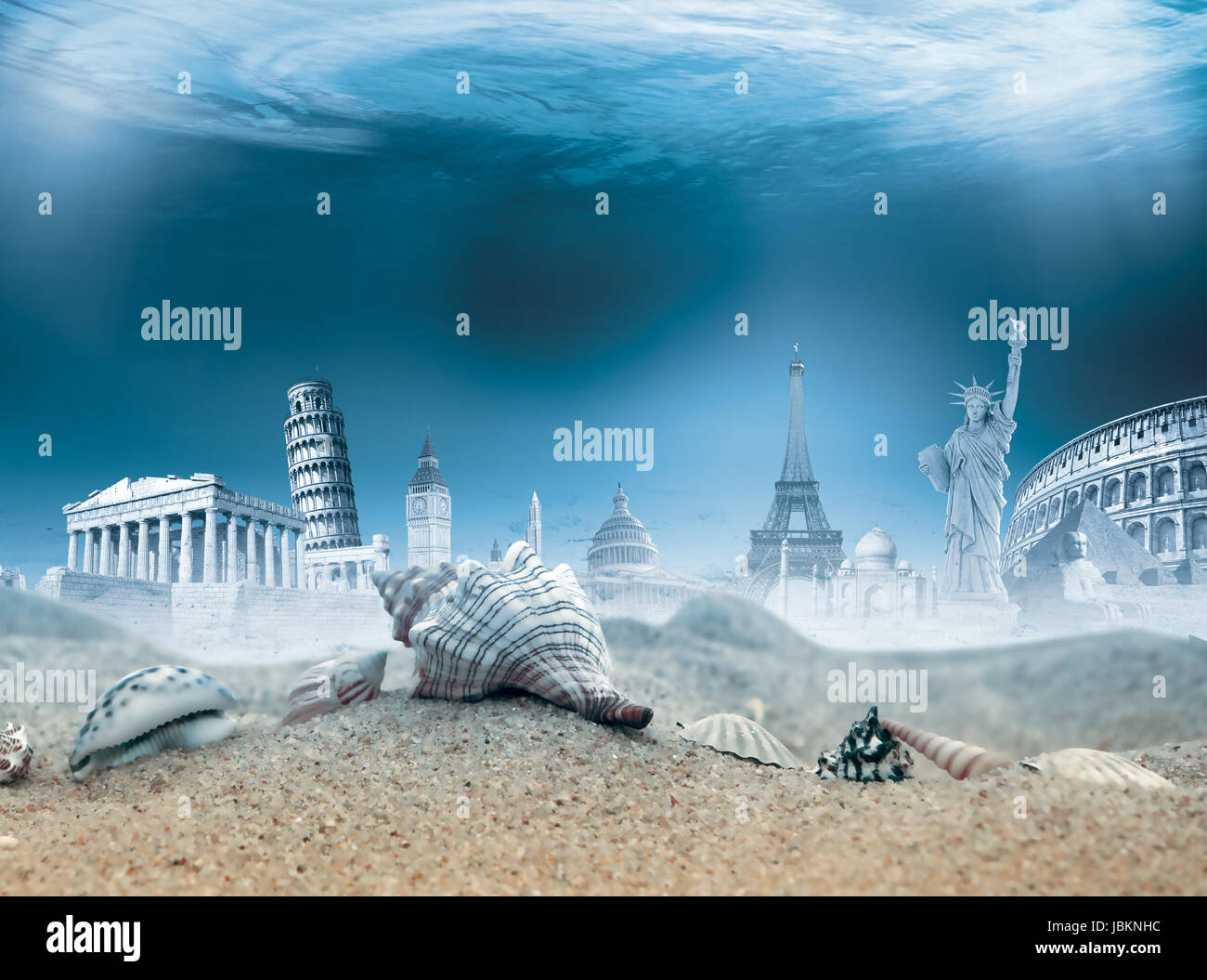 Tourism around the world: world landmarks in the deep water Stock Photo ...
