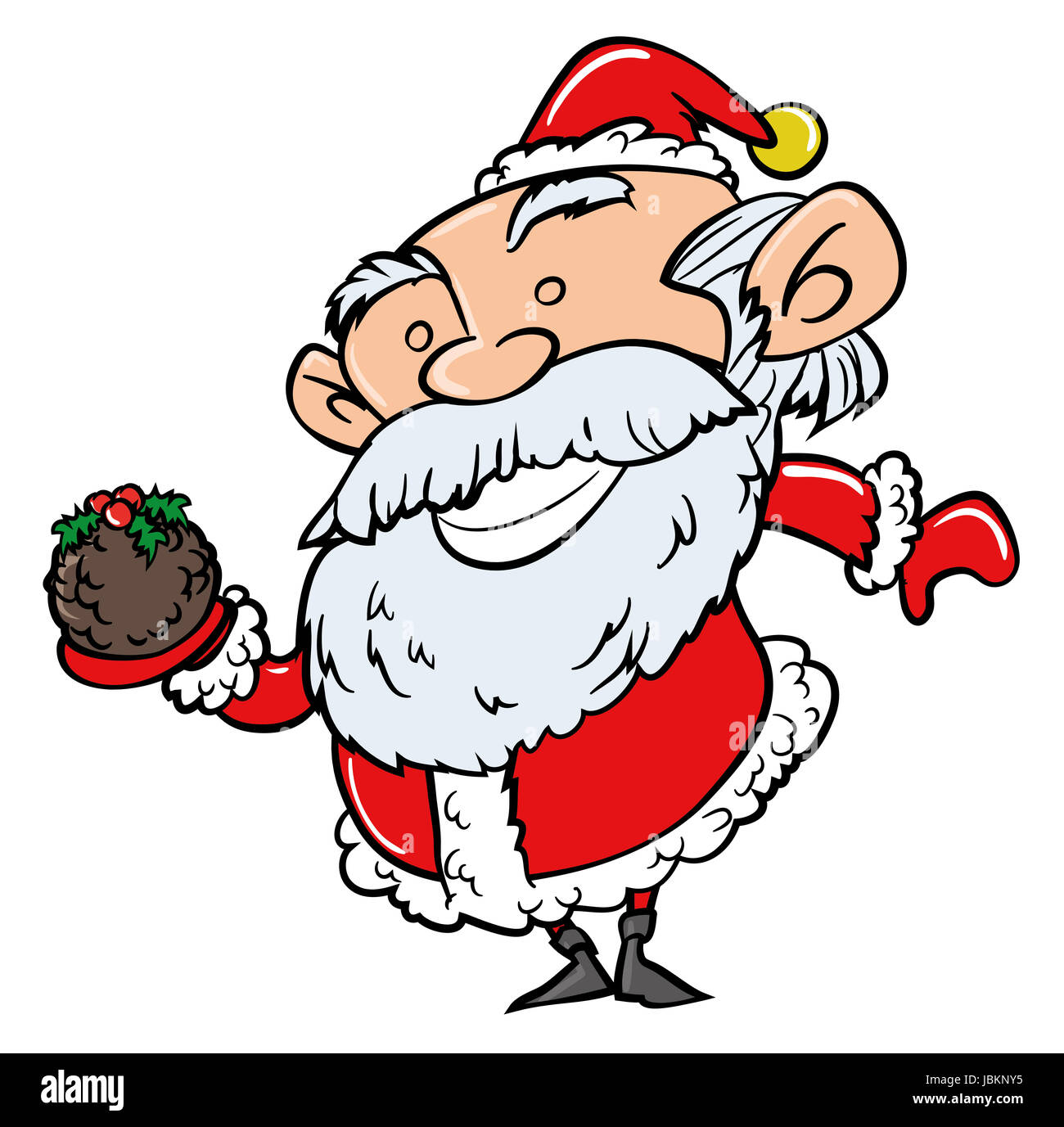 Cartoon Santa with Xmas pudding. Isolated on white Stock Photo - Alamy