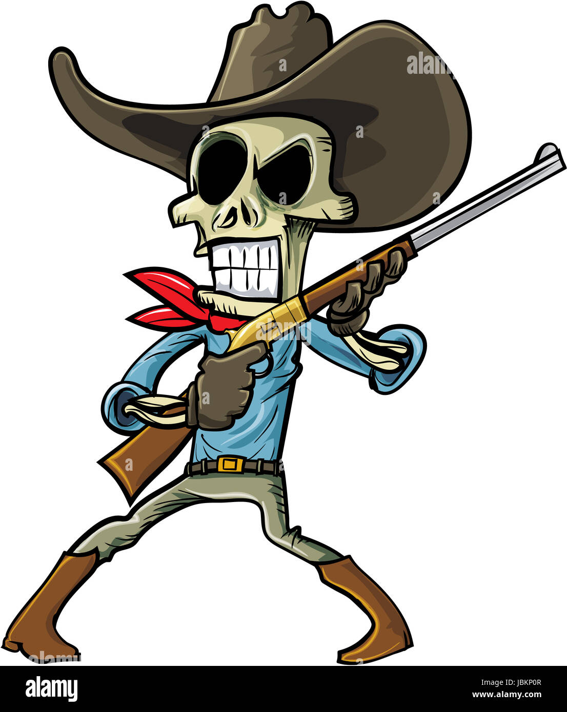 Cartoon skeleton cowboy with a gun. Isolated on white Stock Photo - Alamy