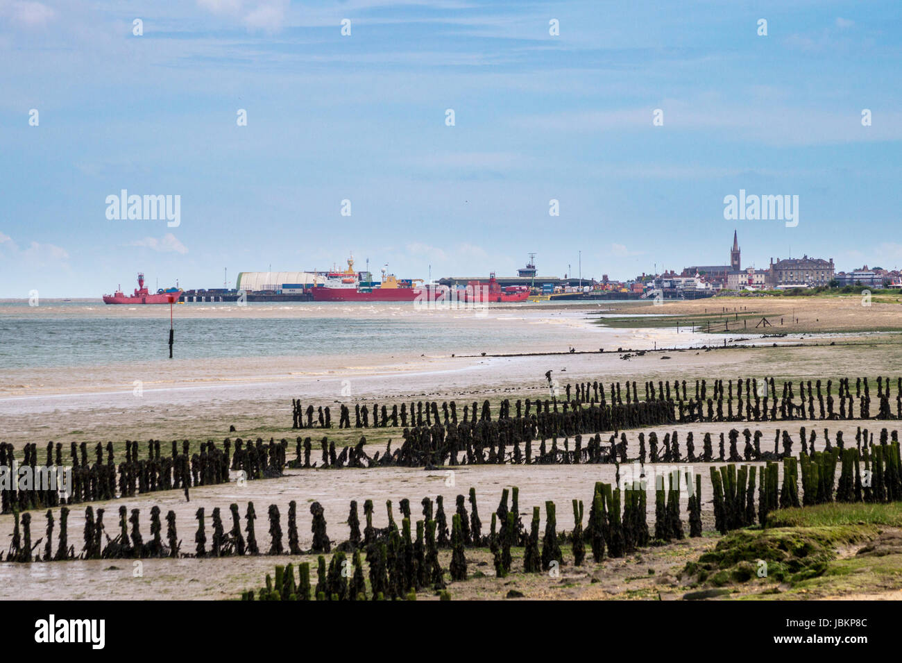 Harwich, Essex waterfront seen fron the river Orwell estuary, Suffolk ...