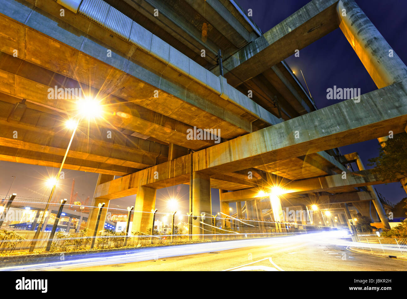 Lights and headlights and overpass intersection hi-res stock ...