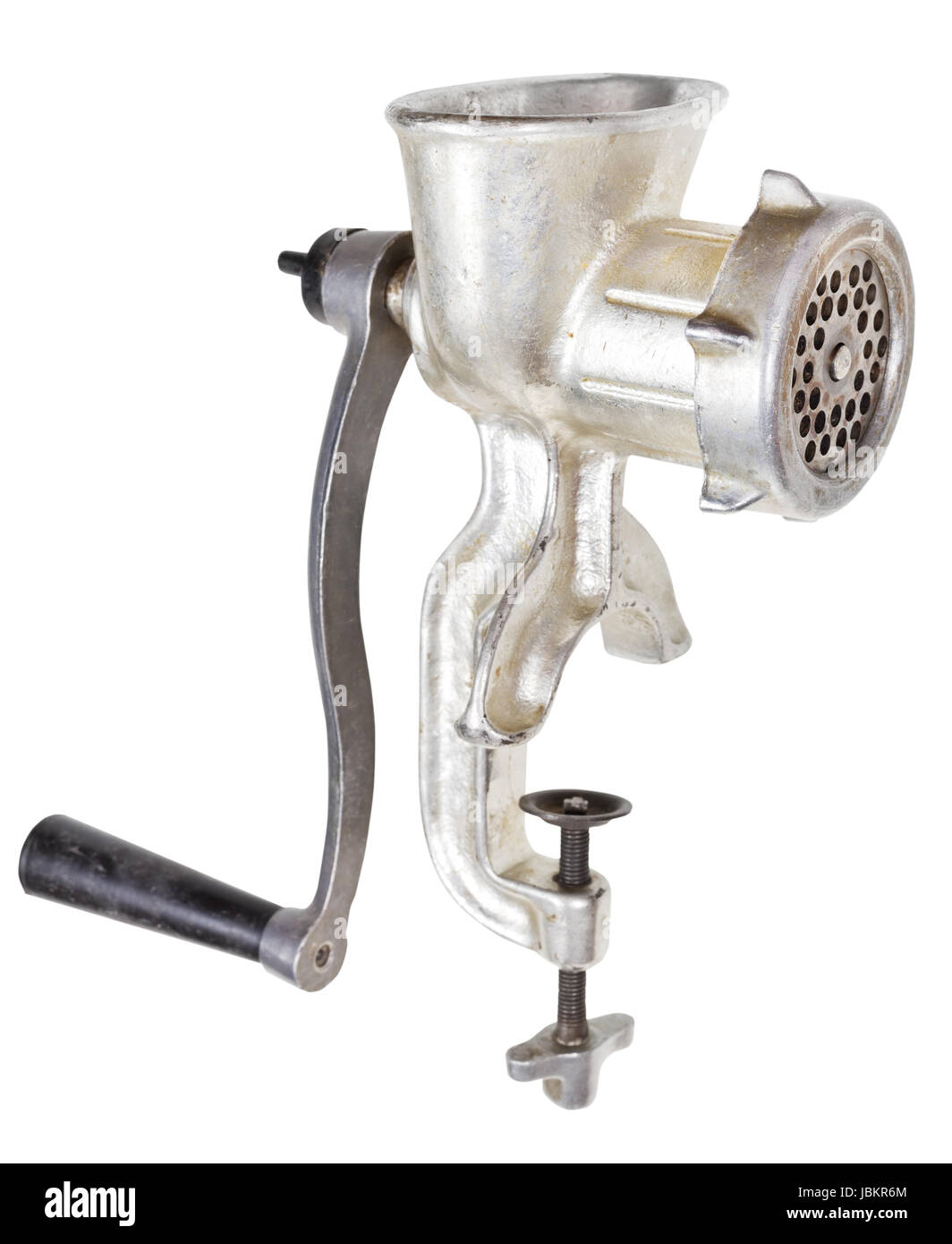 old iron meat grinder isolated on white background Stock Photo - Alamy