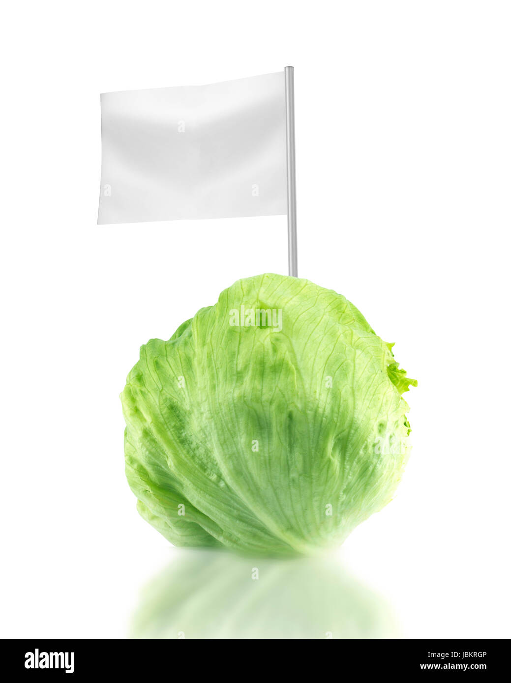 Healthy and organic food concept. Fresh Green Iceberg lettuce with flag ...