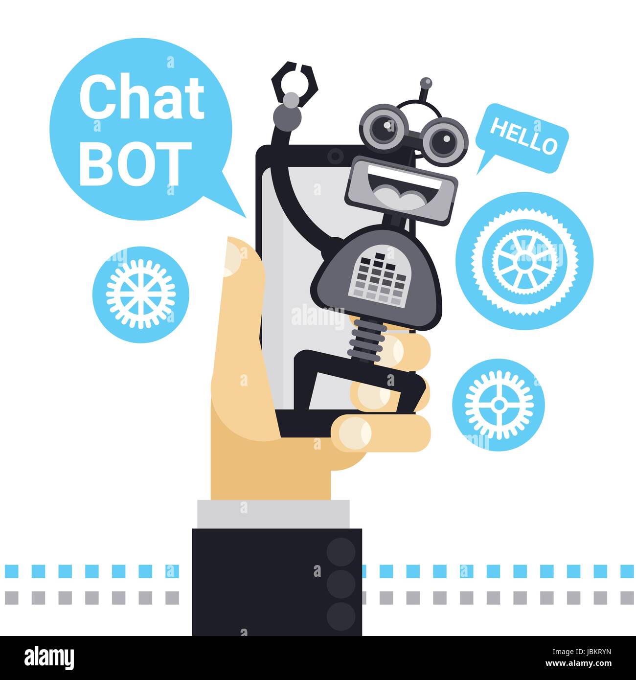 Man Chatting With Chat Bot On Cell Smart Phone, Robot Virtual ...