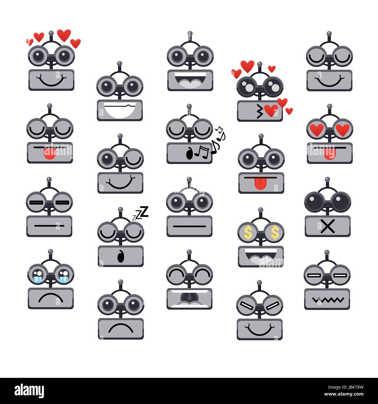 Cartoon Robot Face Smiling Cute Emotion Negative And Positive Chat Bot ...