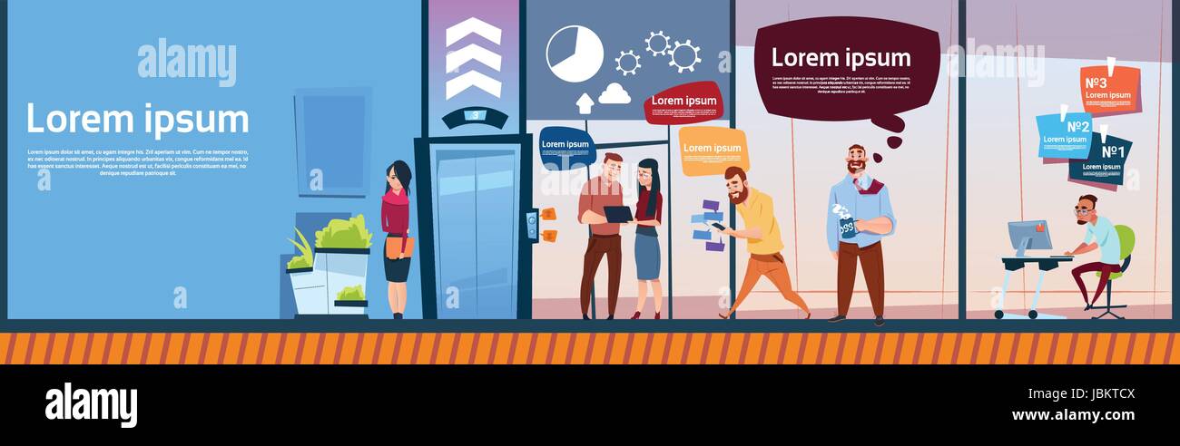 Modern Office Business People Group Working, Company Team Banner With ...