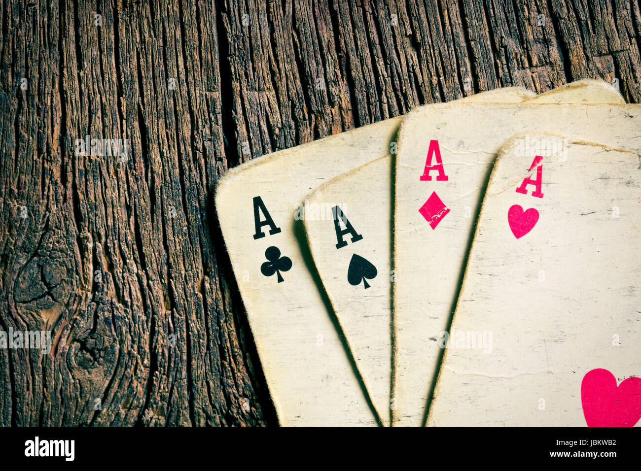 the old cards on wooden table Stock Photo - Alamy