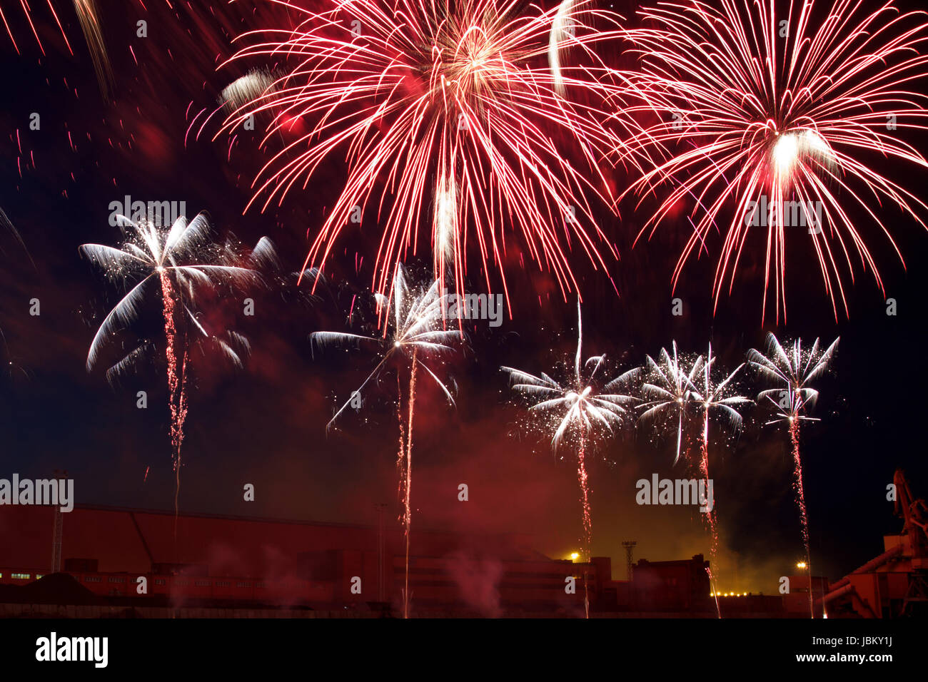 colorful balls of fireworks in a night sky Stock Photo - Alamy