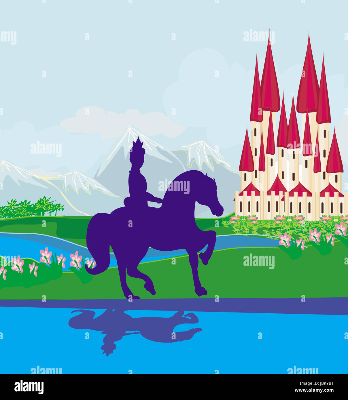 Prince riding a horse to the castle Stock Photo - Alamy