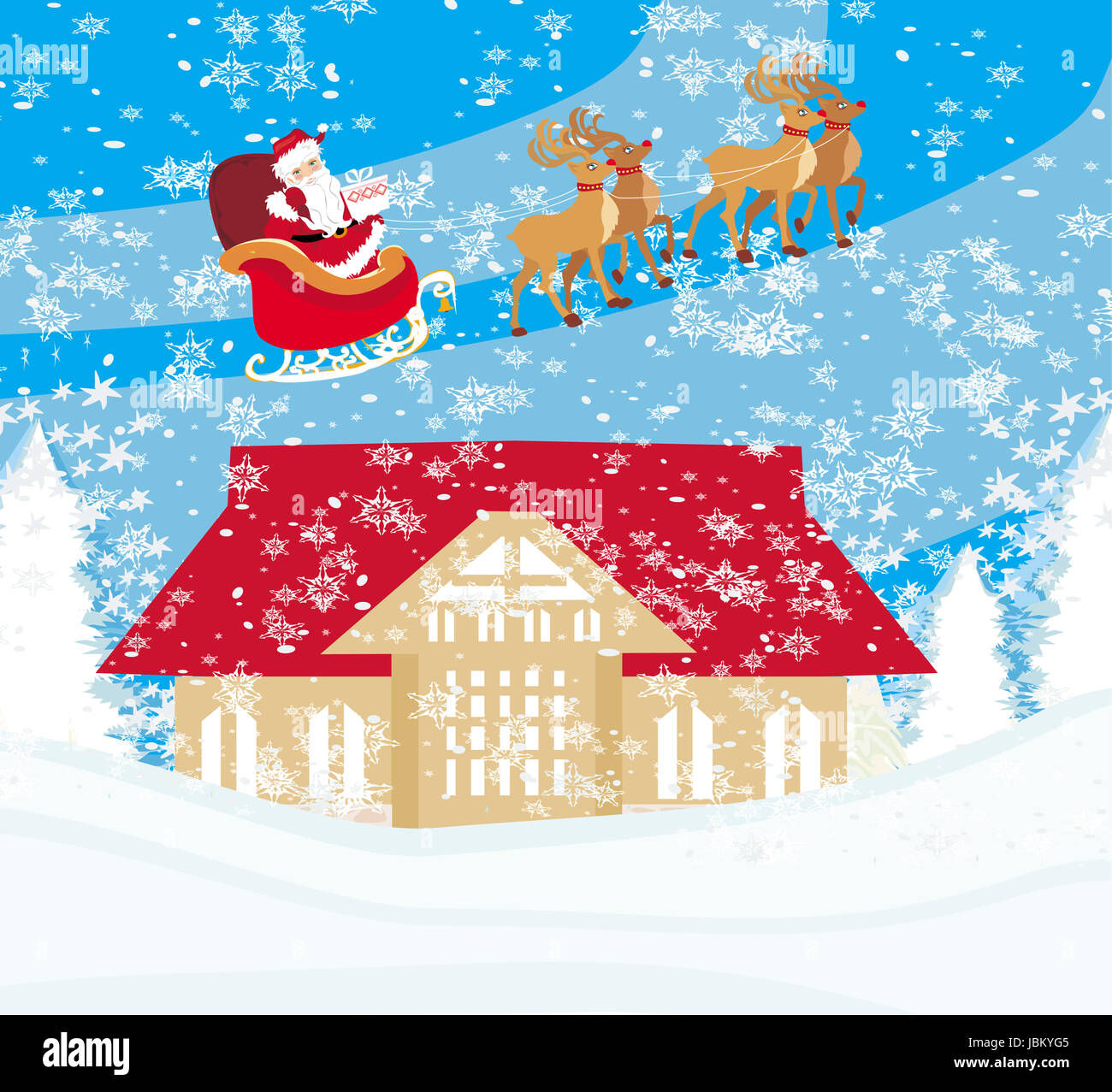 Santa and sleigh flying over house hi-res stock photography and images ...