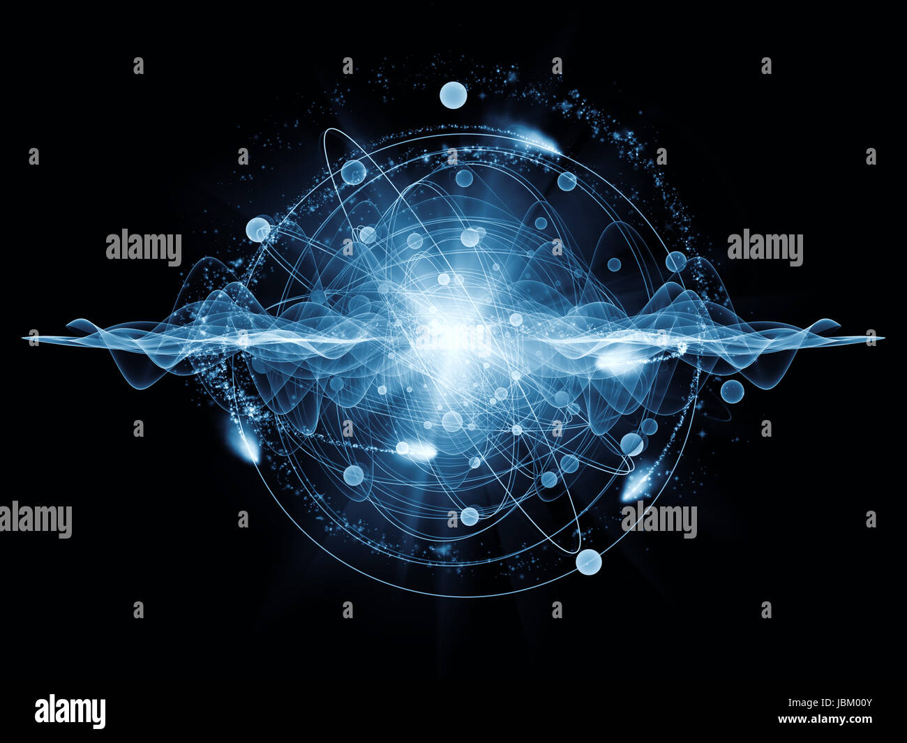 Atomic series. Abstract concept of atom and quantum waves illustrated ...