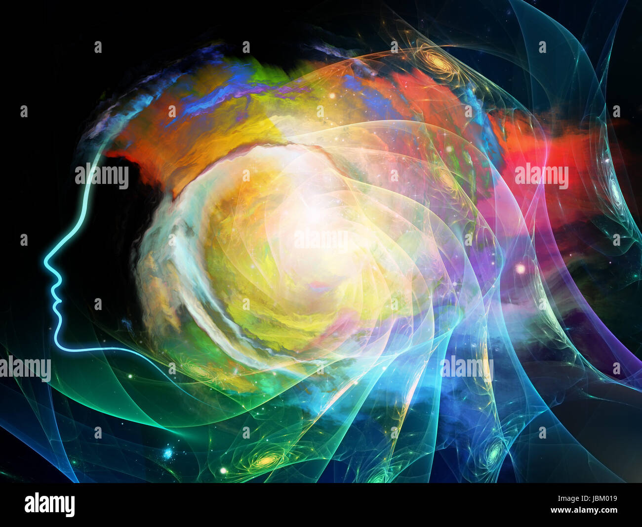 Girls of Never series. Background design of human profile and fractal ...