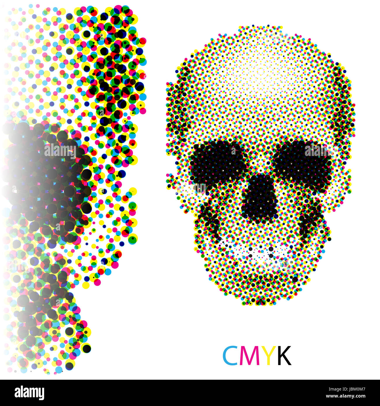 Halftone skull image in CMYK colors on white background Stock Photo - Alamy