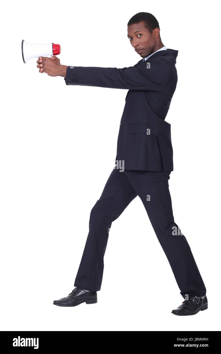 Man holding loud speaker Stock Photo - Alamy