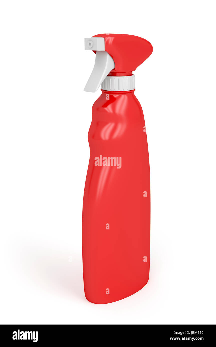 Red spray bottle on white background Stock Photo - Alamy