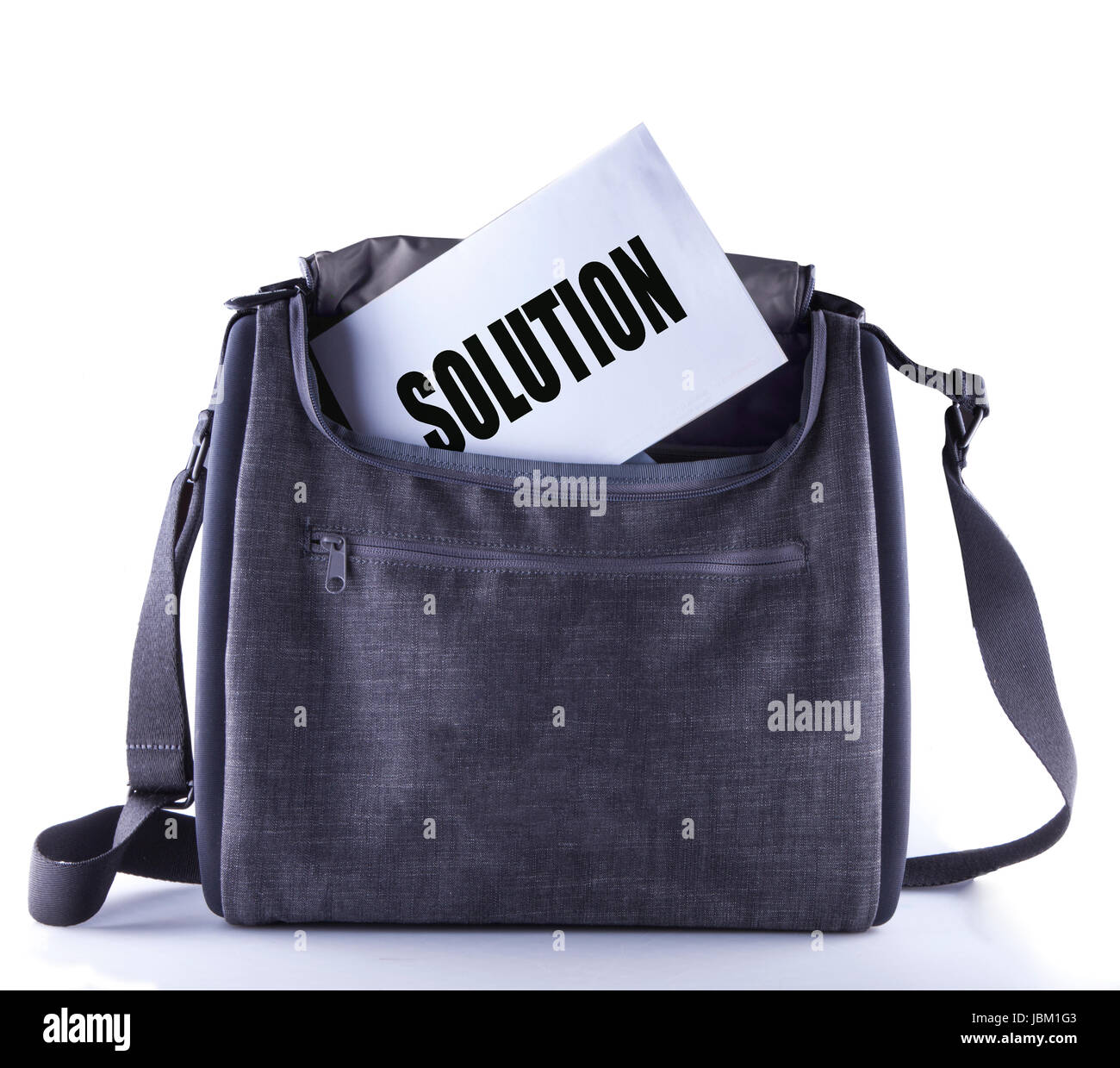 Text "Solution" coming out of a gray bag, isolated over white Stock ...