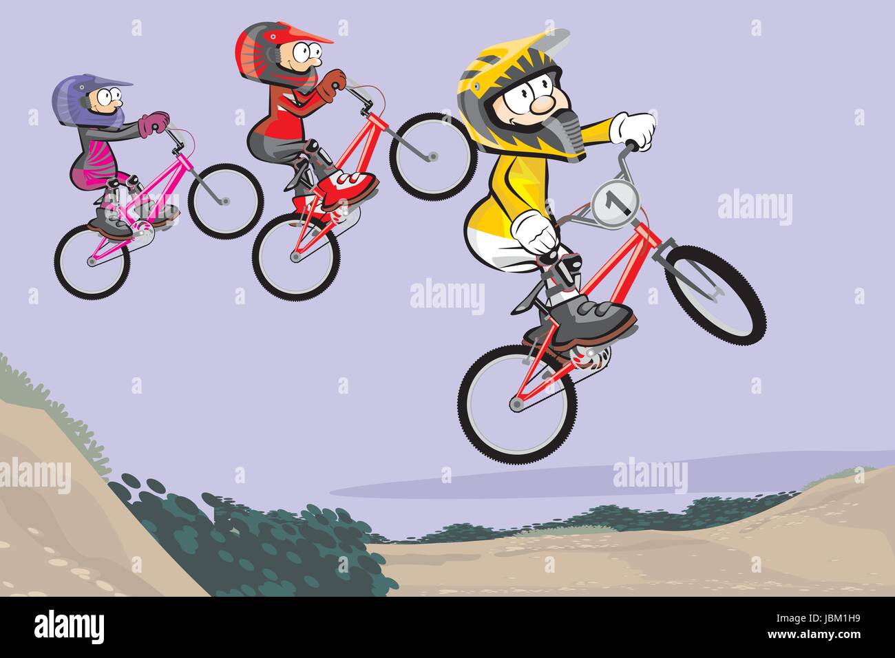 BMX riders competing in the child class. Conceptual extreme vector ...