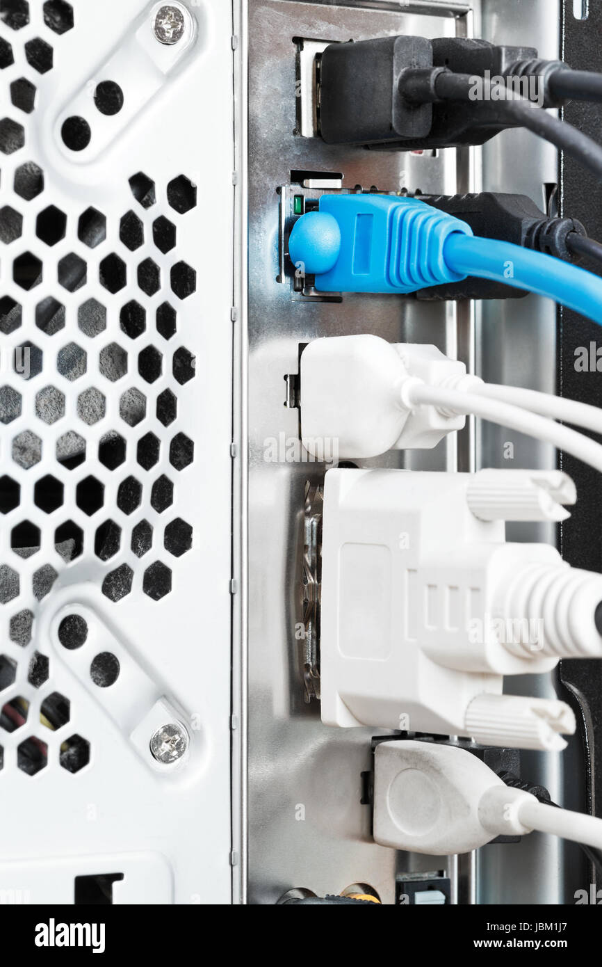 cable and connectors on back of computer close up Stock Photo - Alamy
