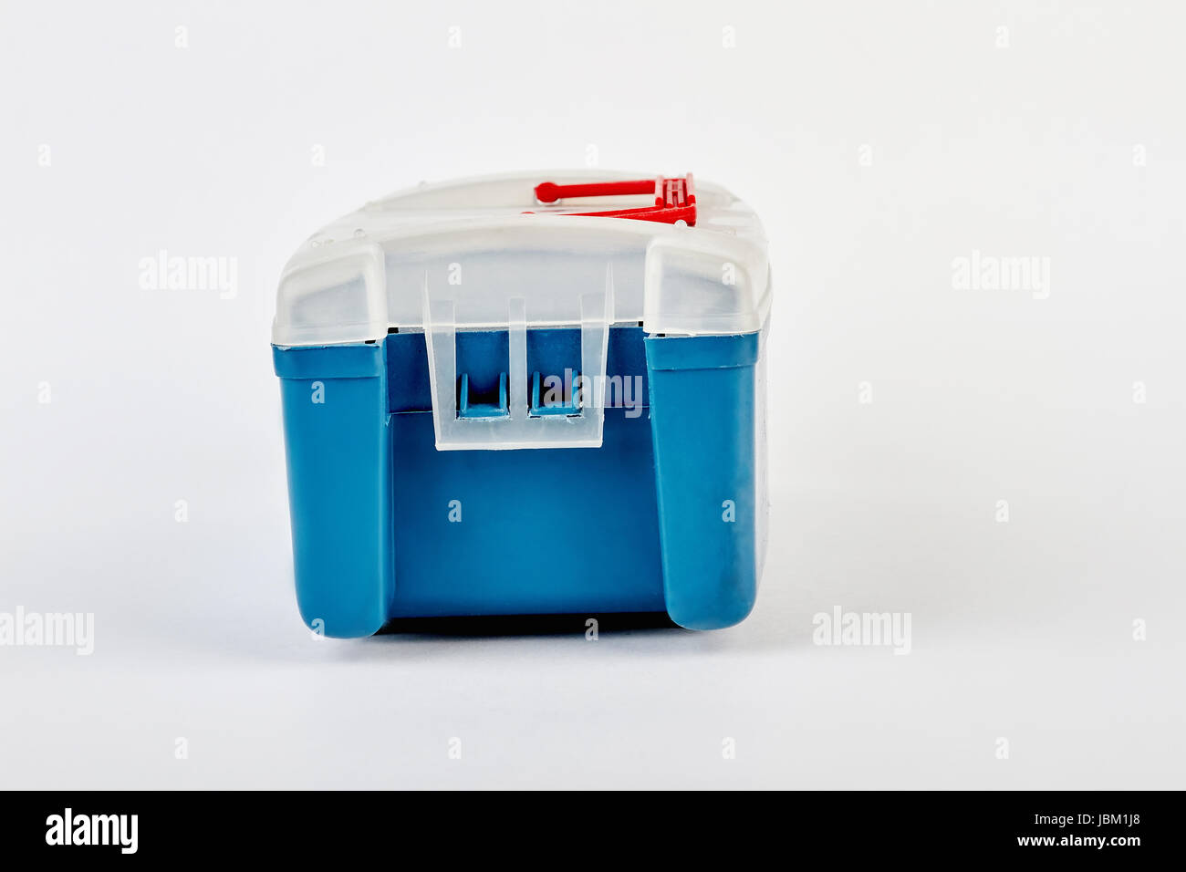 Blue fishing tackle box isolated Stock Photo - Alamy