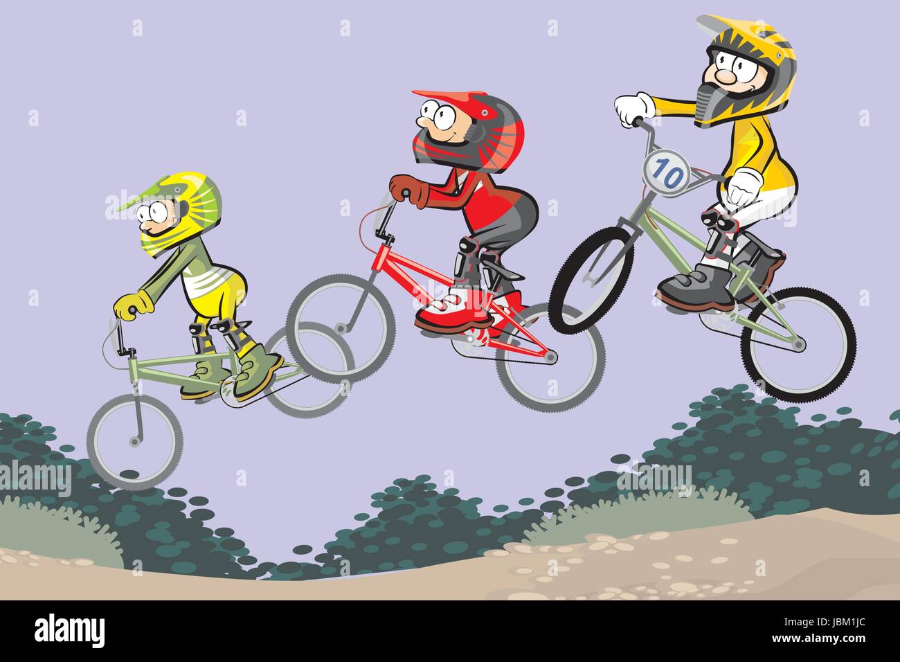 BMX riders competing in the child class. Conceptual extreme vector ...