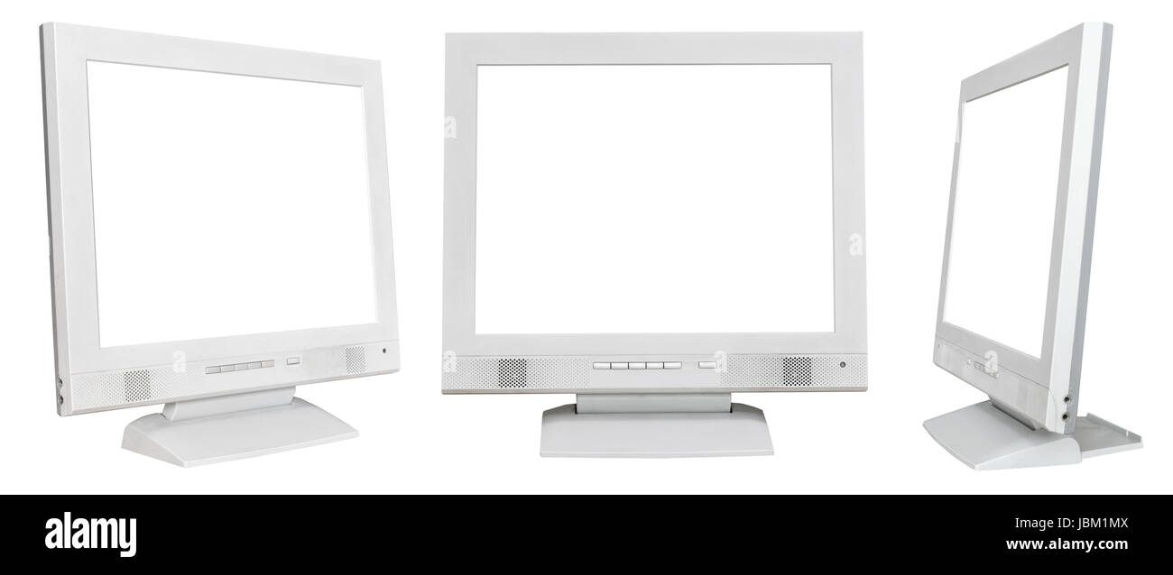 set of grey computer displays with cutout screen isolated on white ...