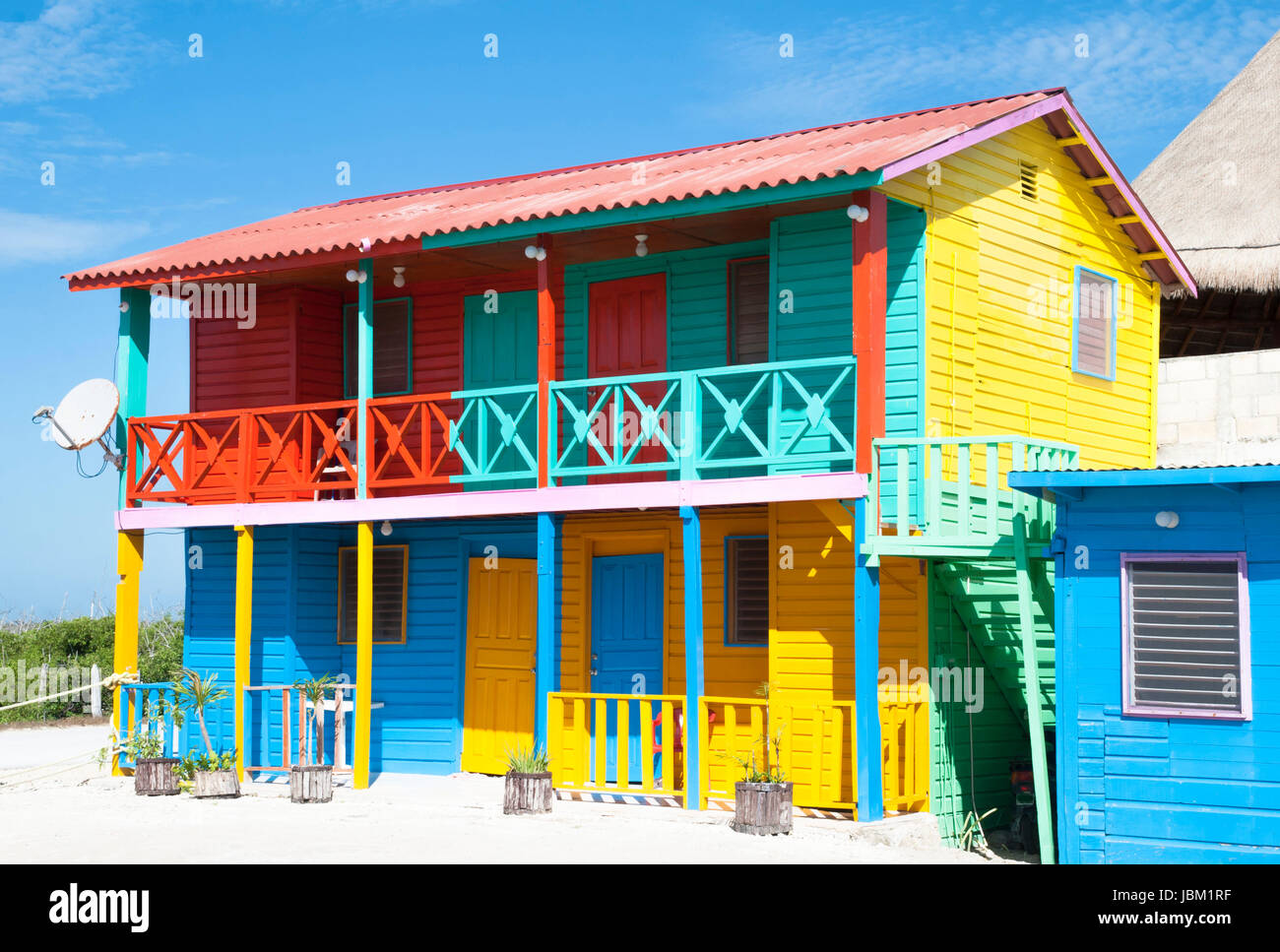 The colorfully painted house in Mexican resort town Mahahual Stock ...