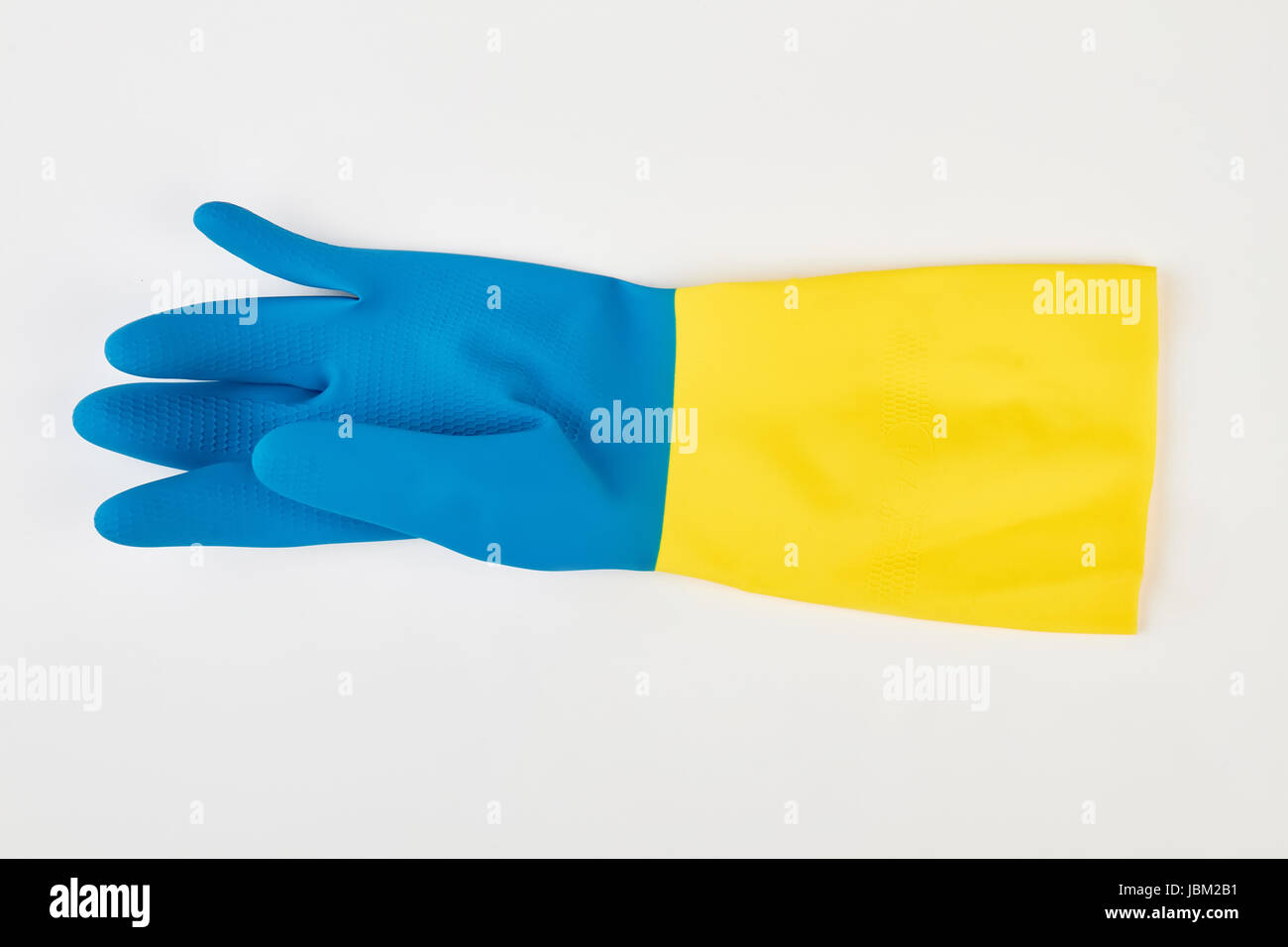 Yellow blue rubber glove isolated Stock Photo - Alamy