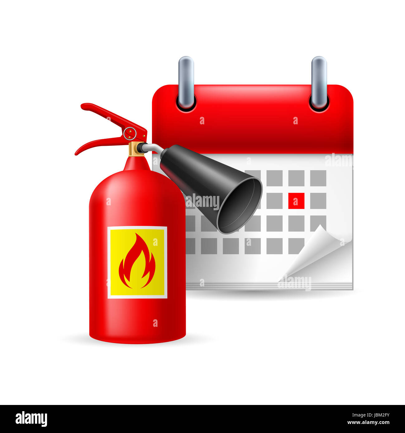 Fire extinguisher and calendar with marked day. Firefighters Day Stock ...