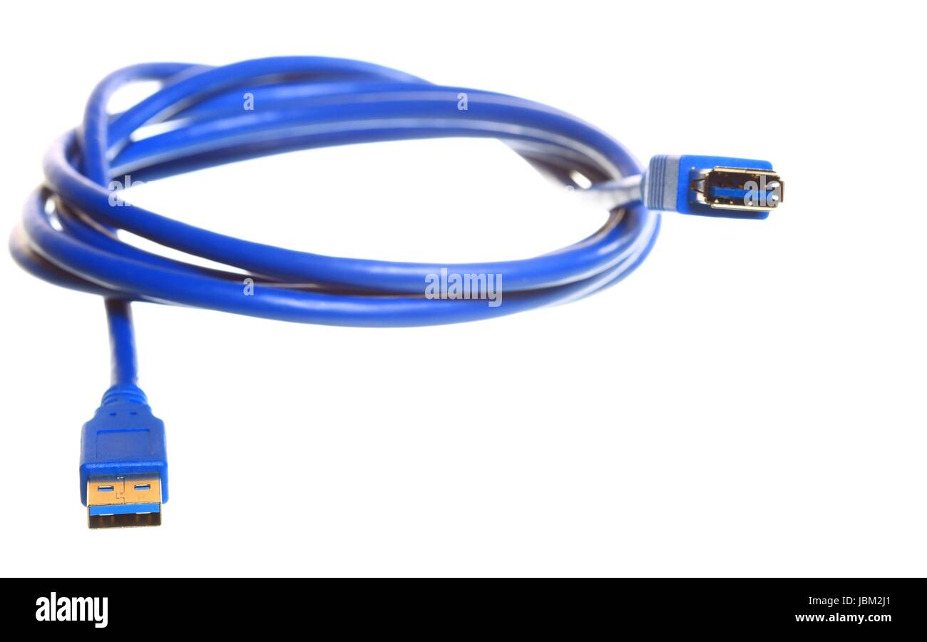 Blue USB cable isolated on white Stock Photo - Alamy