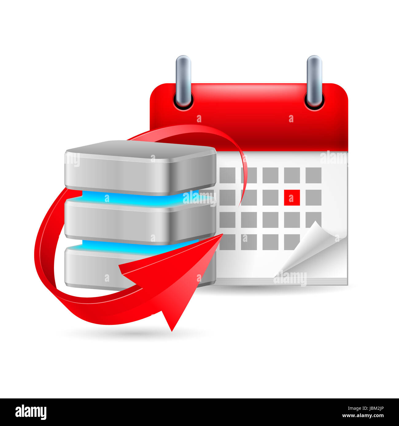 Database sign with update symbol and calendar with marked day Stock ...