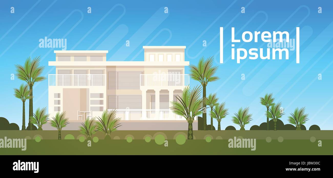Modern Villa House Building Exterior Real Estate Banner With Copy Space ...