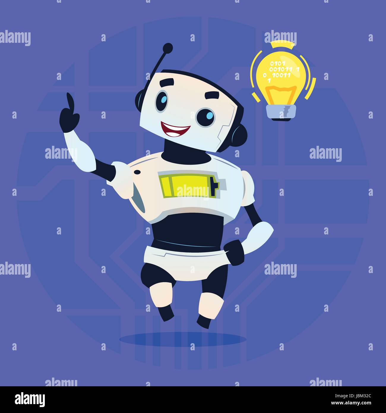 Cute Robot Happy Smiling Having New Idea Modern Artificial Intelligence ...