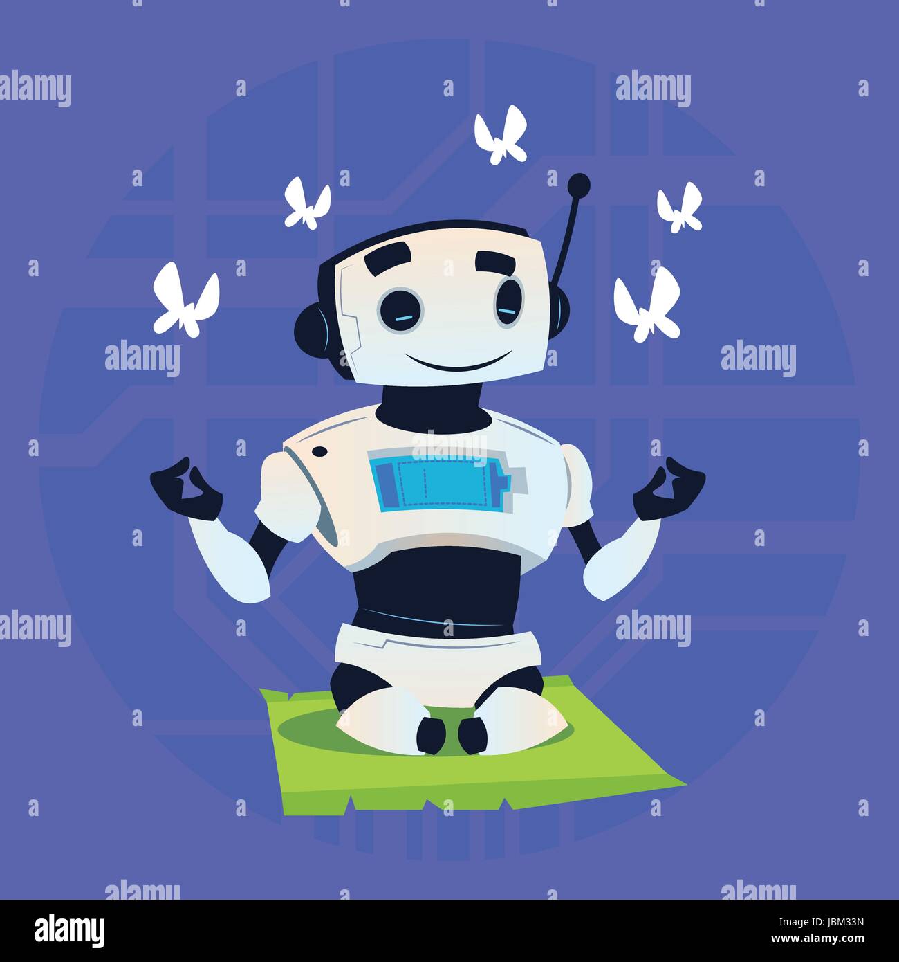Cute Robot Happy Smiling Meditation Modern Artificial Intelligence ...