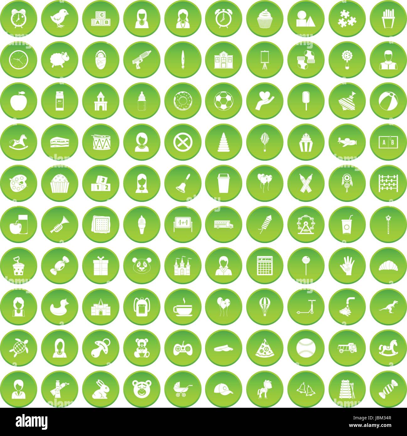 100 child center icons set green circle Stock Vector Image & Art - Alamy
