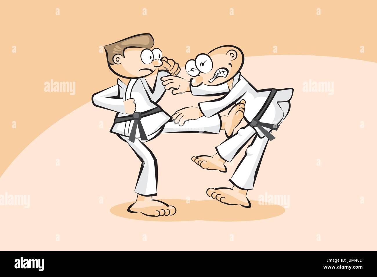 Two men in combat fighting karate. Conceptual vector illustration about ...