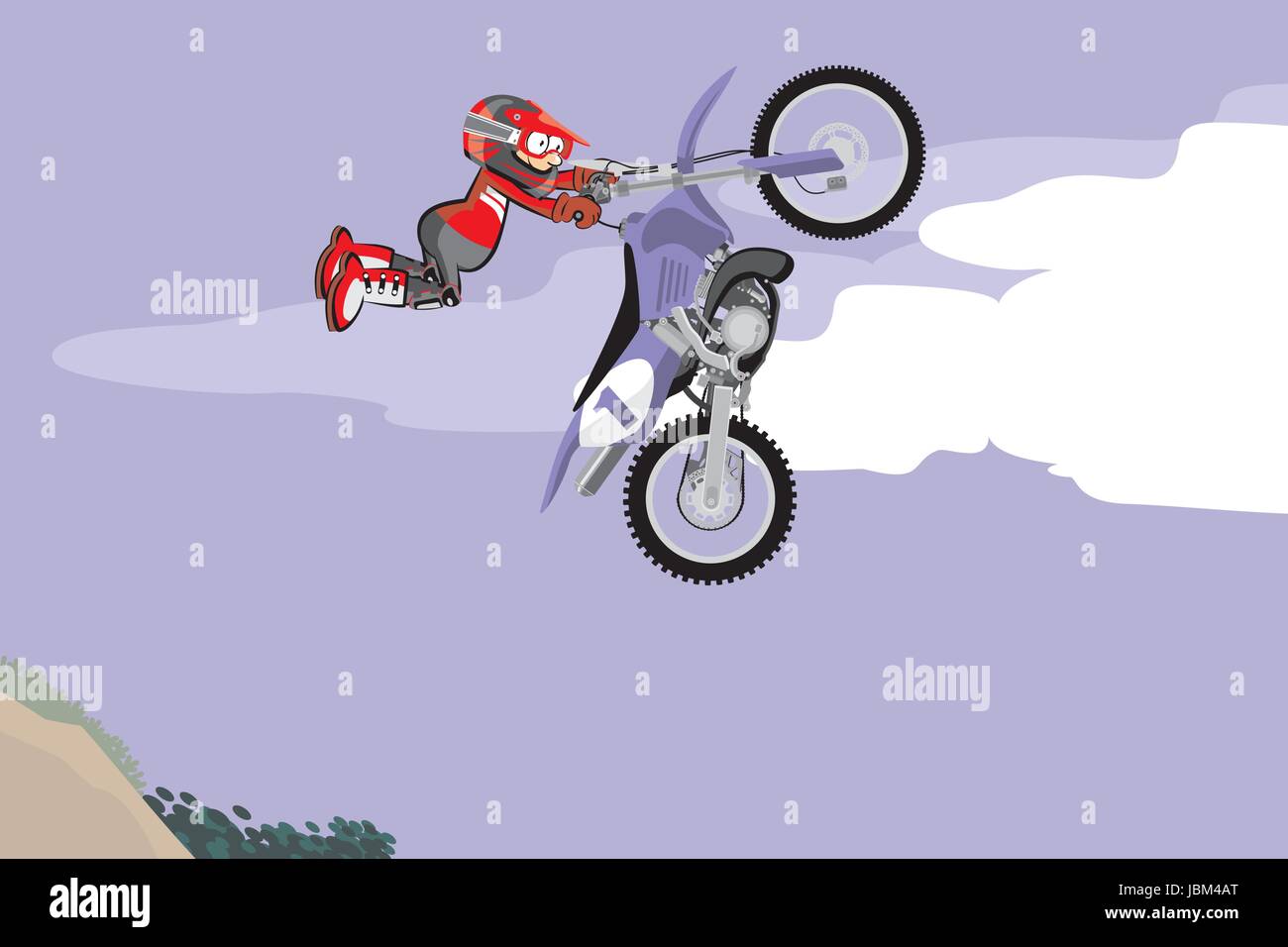 Motocross rider performing a high jump. Cartoon style. Conceptual ...