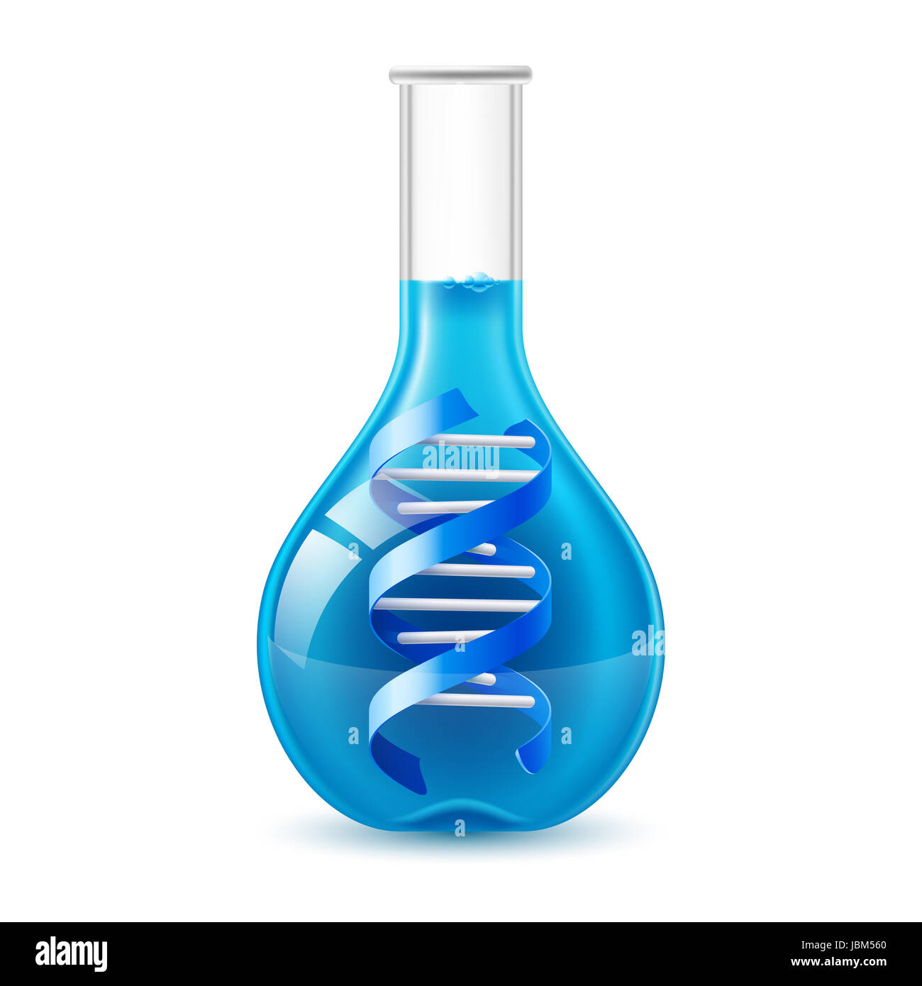 Flask with blue liquid and DNA sign. Science and medicine concept Stock ...