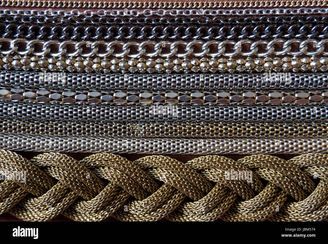 Rows of different chains Stock Photo - Alamy