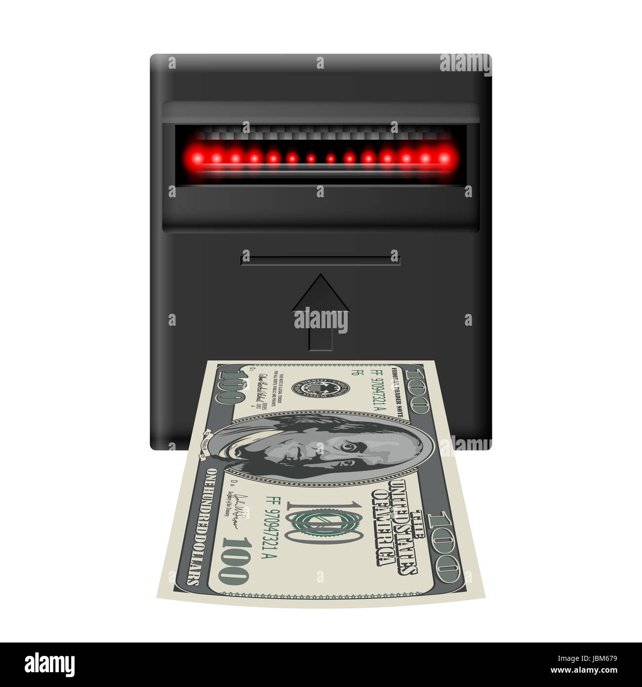 Inserting hundred dollar banknote into terminal cash receiver Stock ...