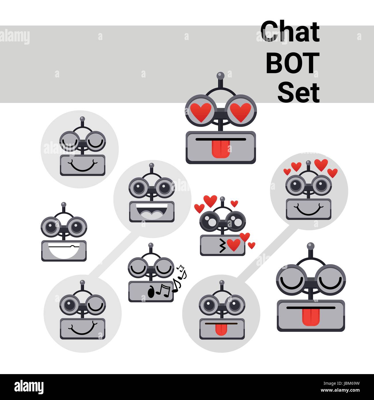 Cartoon Robot Face Smiling Cute Positive Emotion Chat Bot Icon Set ...
