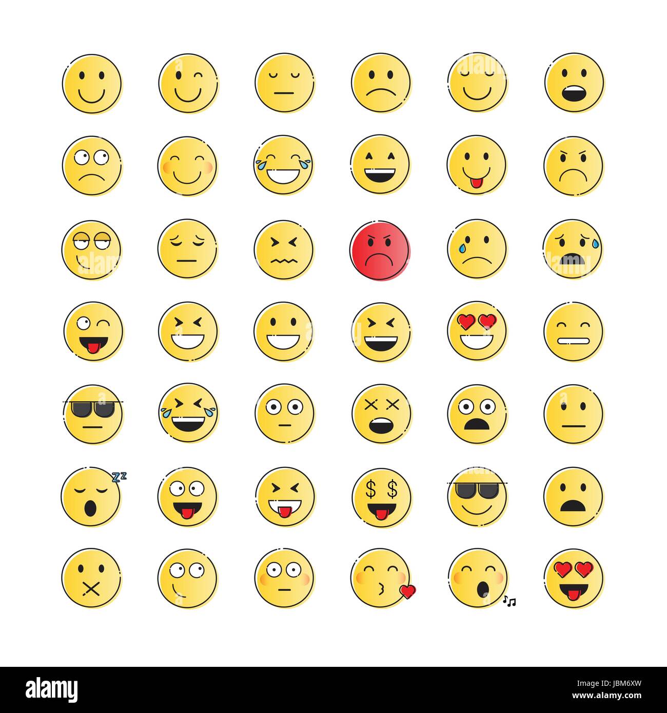 Yellow Smiling Cartoon Face People Emotion Icon Set Stock Vector Image ...
