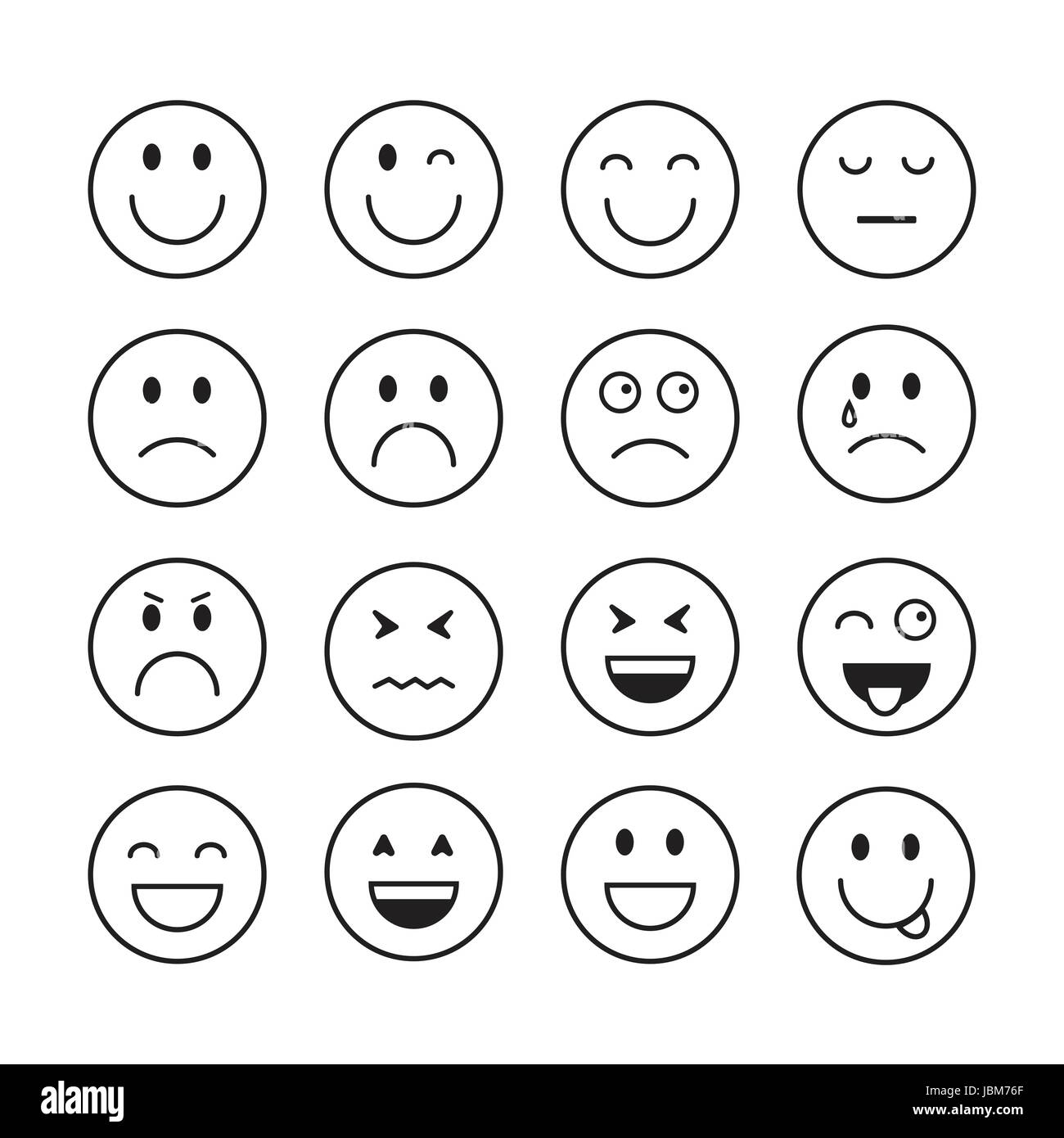 Smiley emoticon facial expression neutral Black and White Stock Photos ...